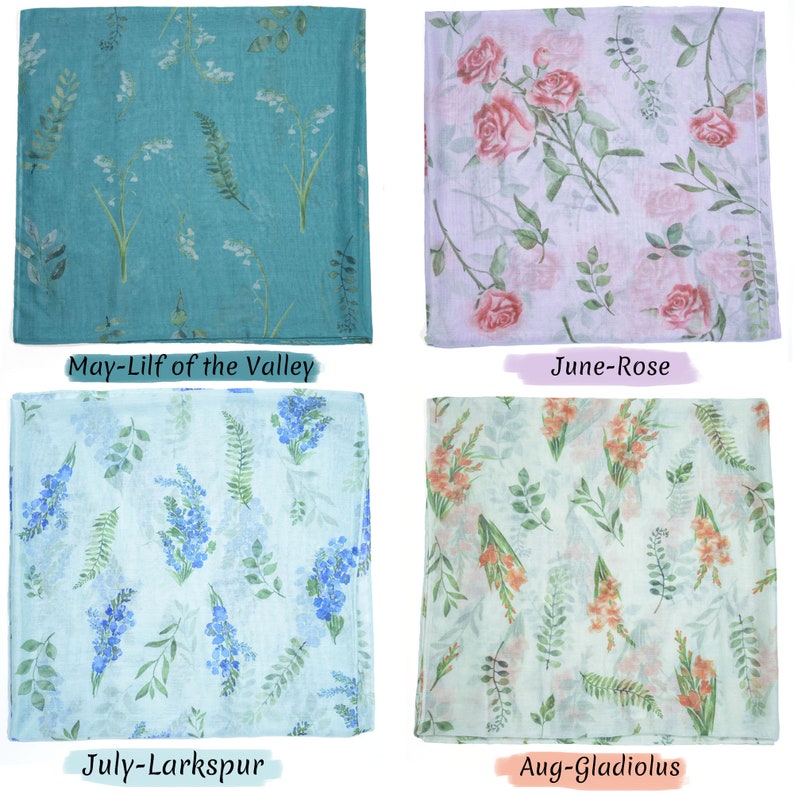 Birth Flower Scarf Birthday Gifts Women Birth Month Flower Daisy Scarf ...