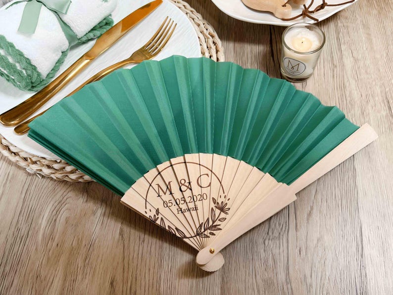 Personalized Engraved Wedding Hand Fans Custom Wooden Cloth Fabric Fans ...