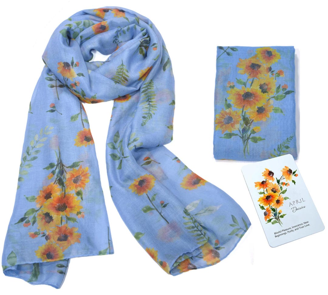 Birth Flower Scarf Birthday Gifts Women Birth Month Flower Daisy Scarf ...