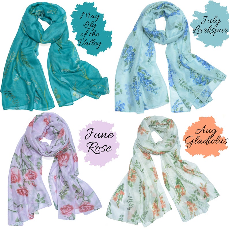 Birth Flower Scarf Women Birthday Gifts Birth Month Flower - Etsy