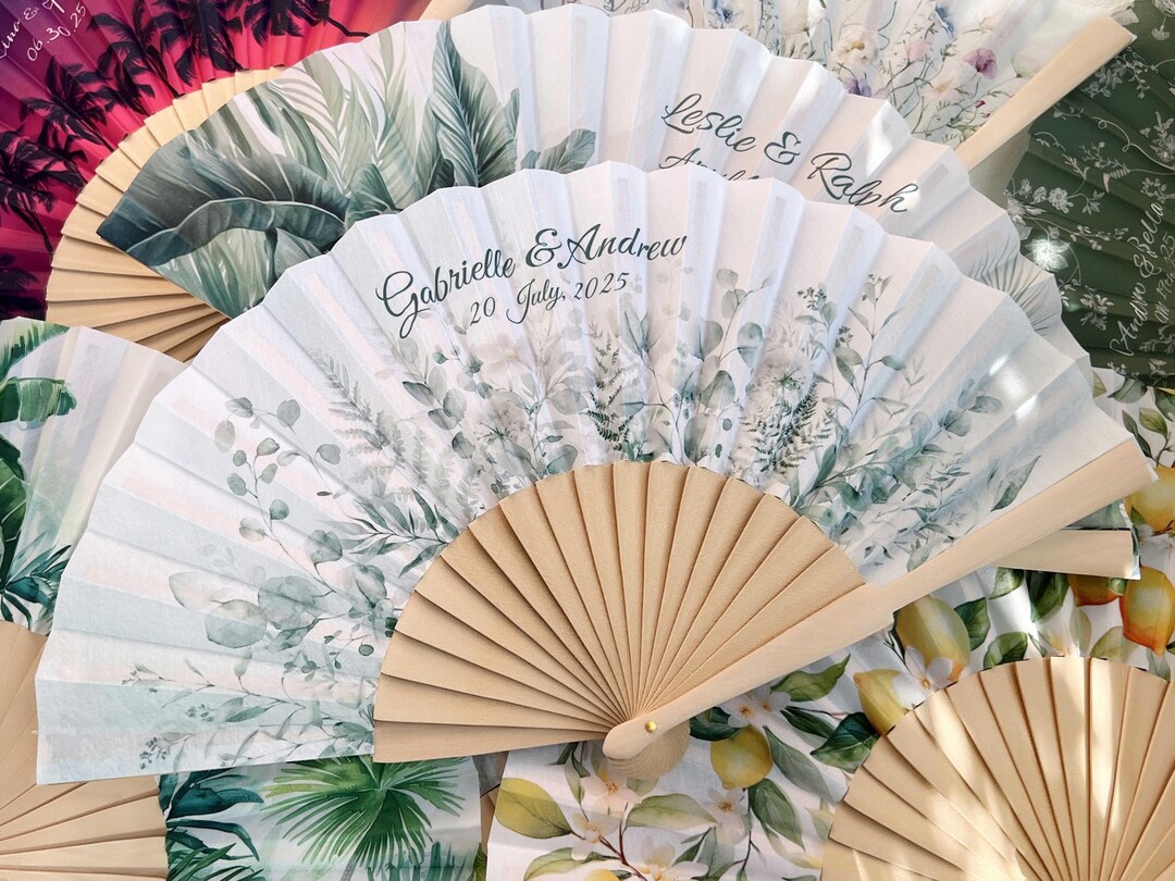 Personalized Wedding Fans Custom Folding Hand Fans Sage Green Floral ...