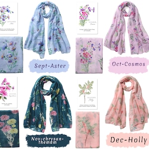 Birth Flower Scarf Birthday Gift Women Unique Valentines Day ...