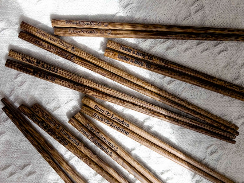 Personalized Engraved Chopsticks in Organza Bag Rustic Destination ...
