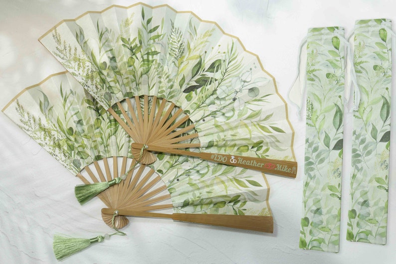Sage Fabric Fans & Bags Set Personalized Custom DIY Cloth Fan Tassels ...