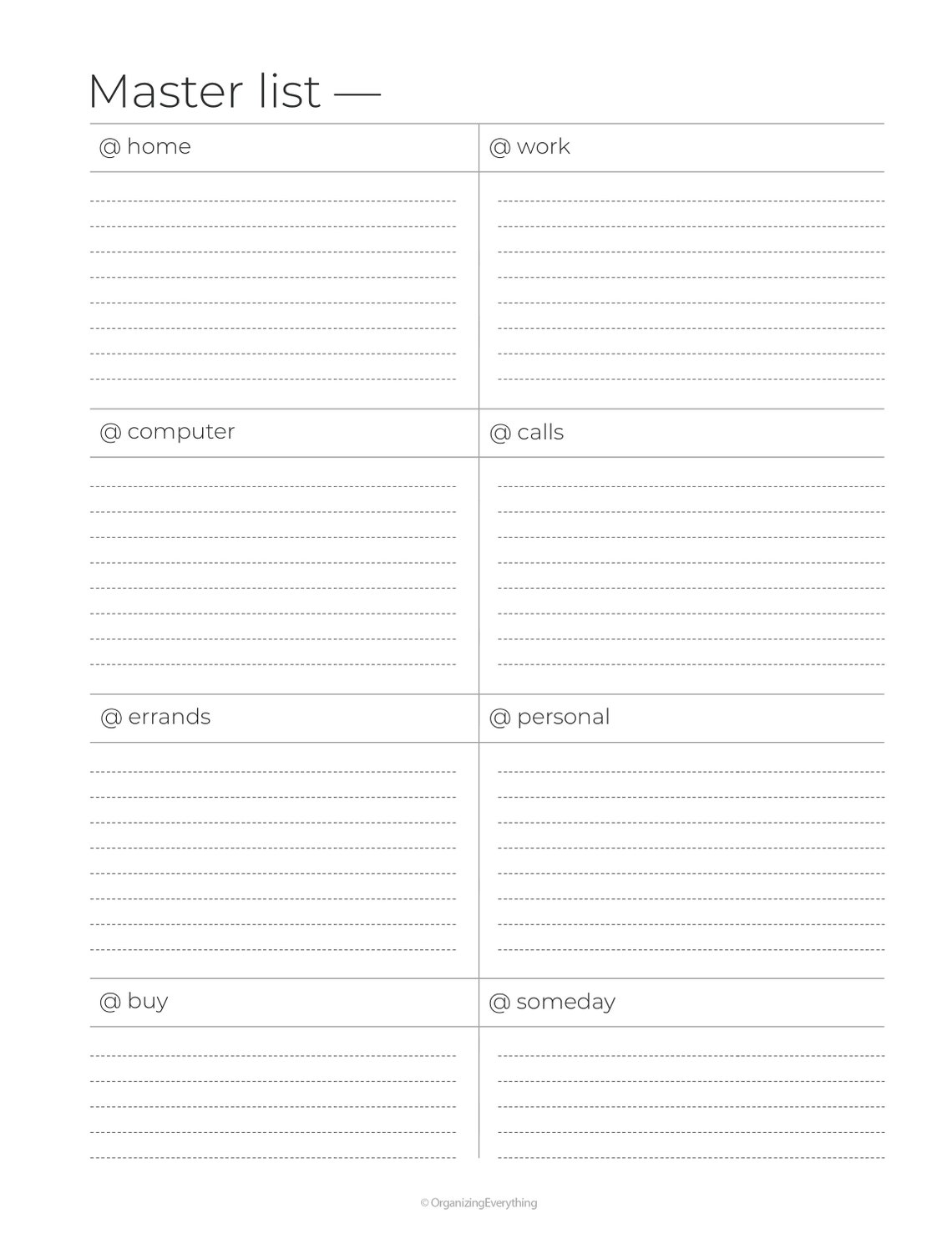 Master Task List Template