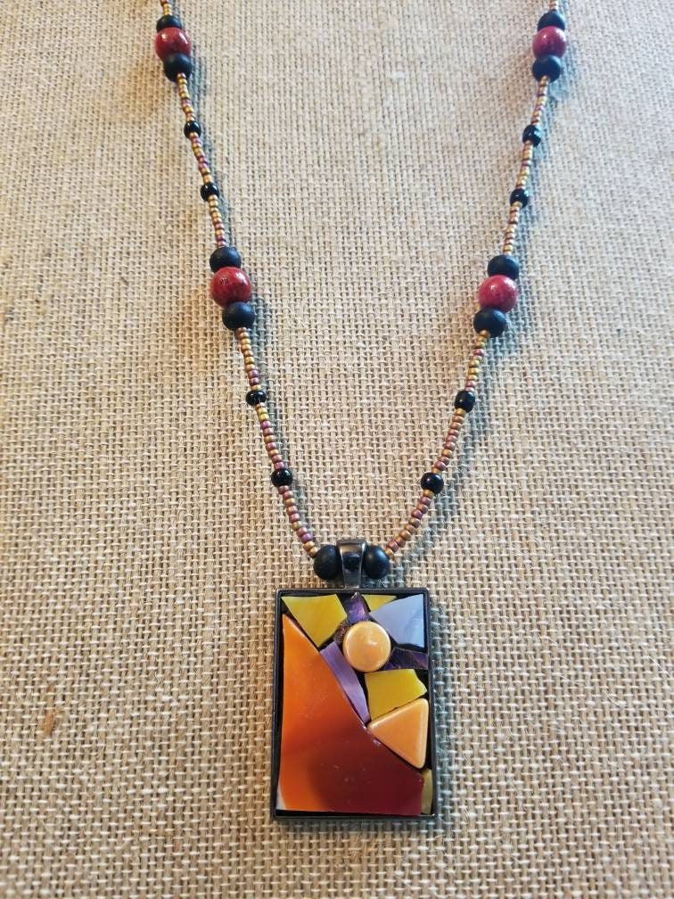 Abstract Multi-color Stained Glass Mosaic Pendant One of a - Etsy