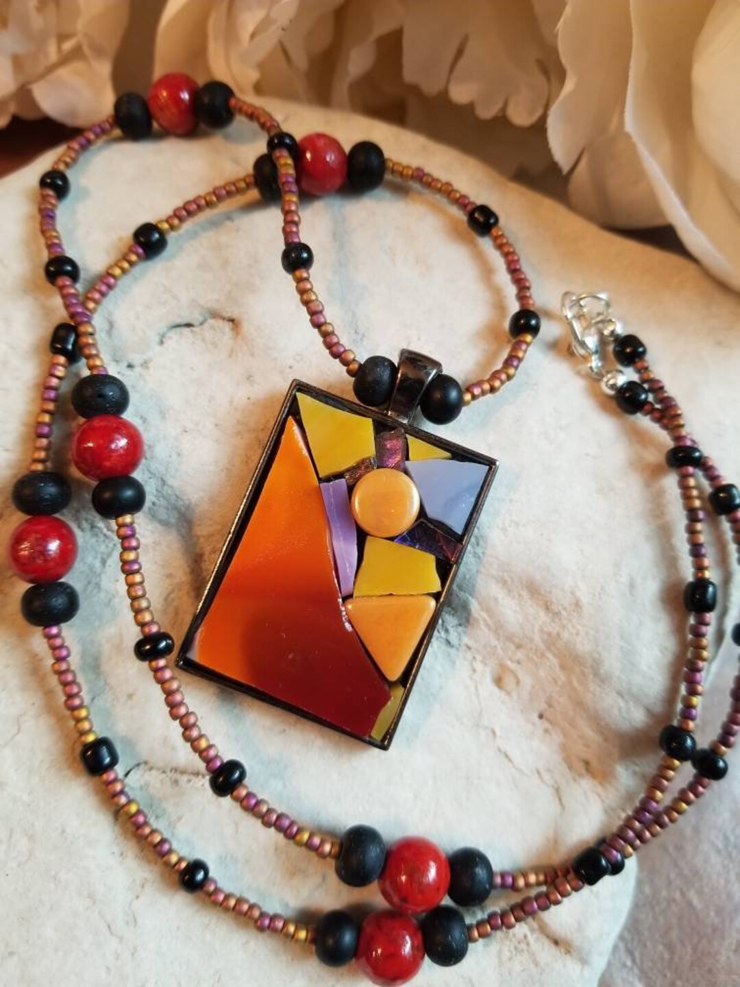 Abstract Multi-color Stained Glass Mosaic Pendant - One of a Kind ...