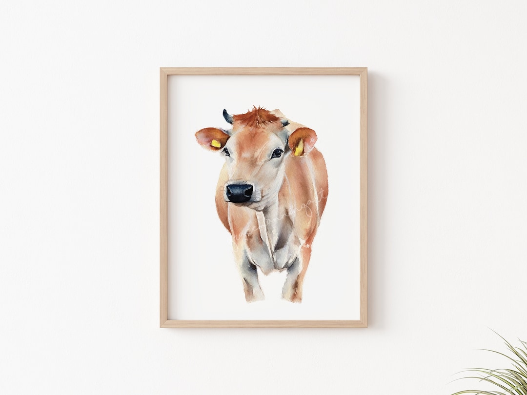 Jersey Cow Painting | 5x7 Matted Watercolor Print | Farmhouse Décor ...