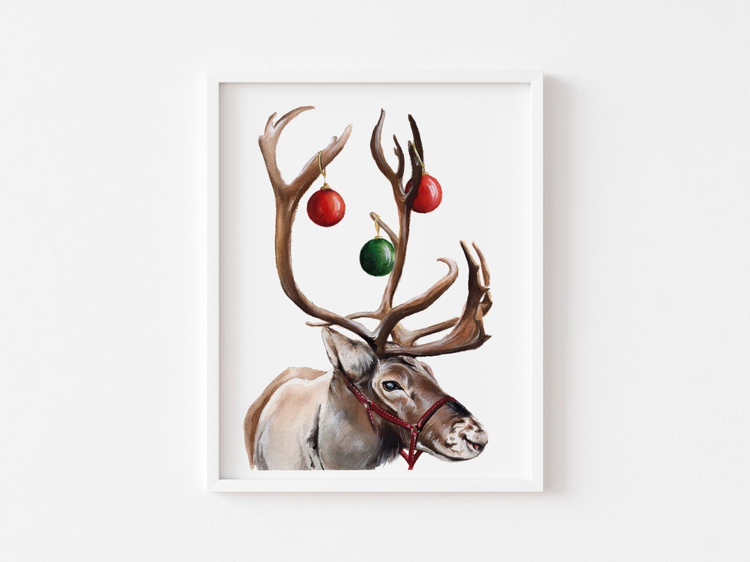Holiday Reindeer Print | Watercolor Christmas Print | 8x10 or 11x14 ...
