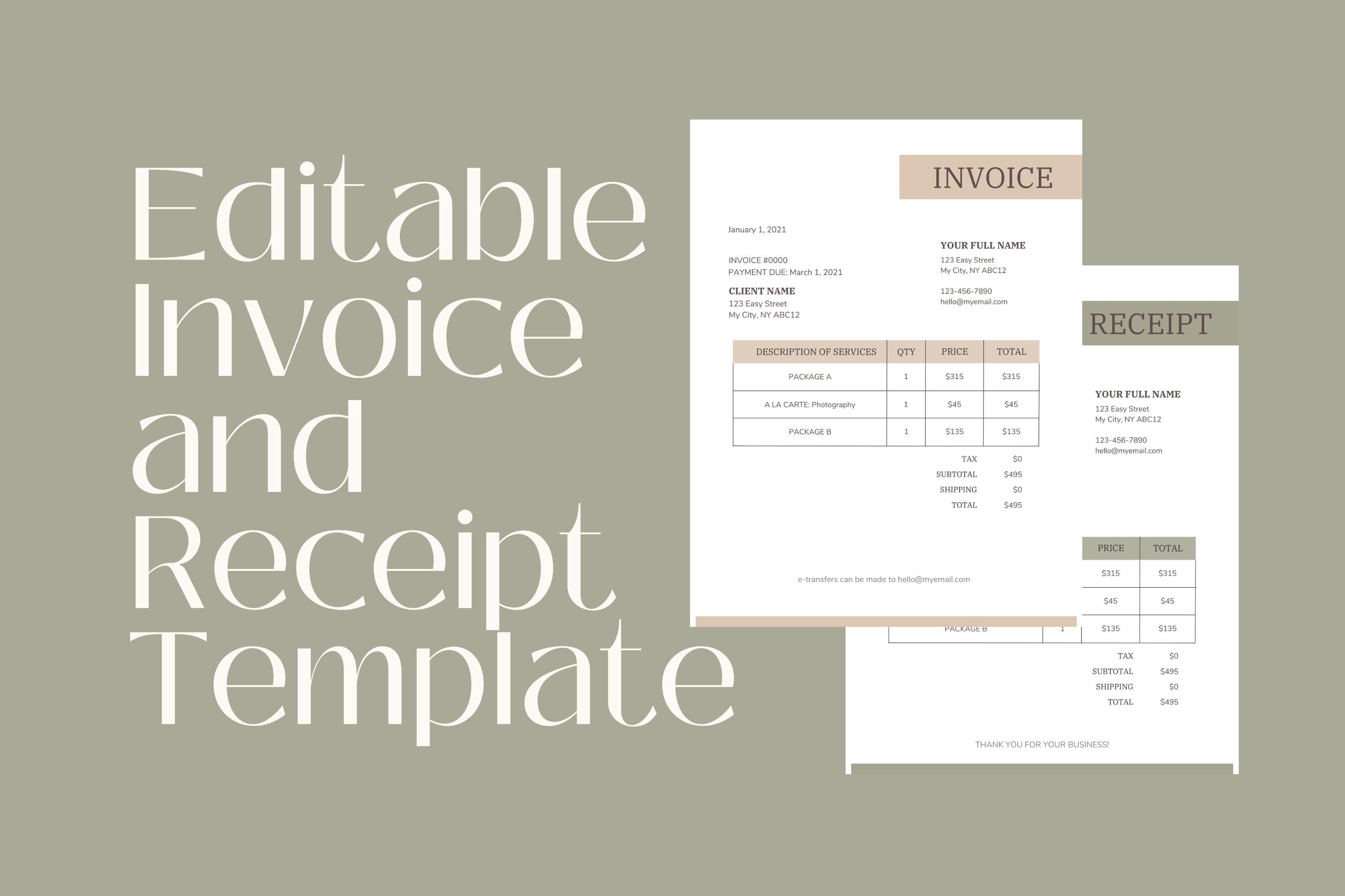 Editable Invoice and Receipt Template Downloadable Invoice Canva ...