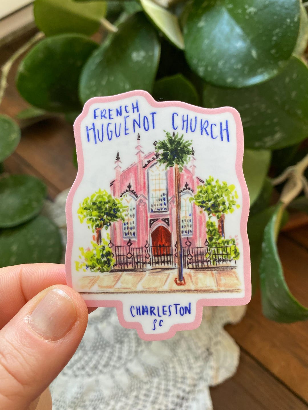 French Huguenot Church Sticker: Pink Church, Charleston SC, Waterproof ...