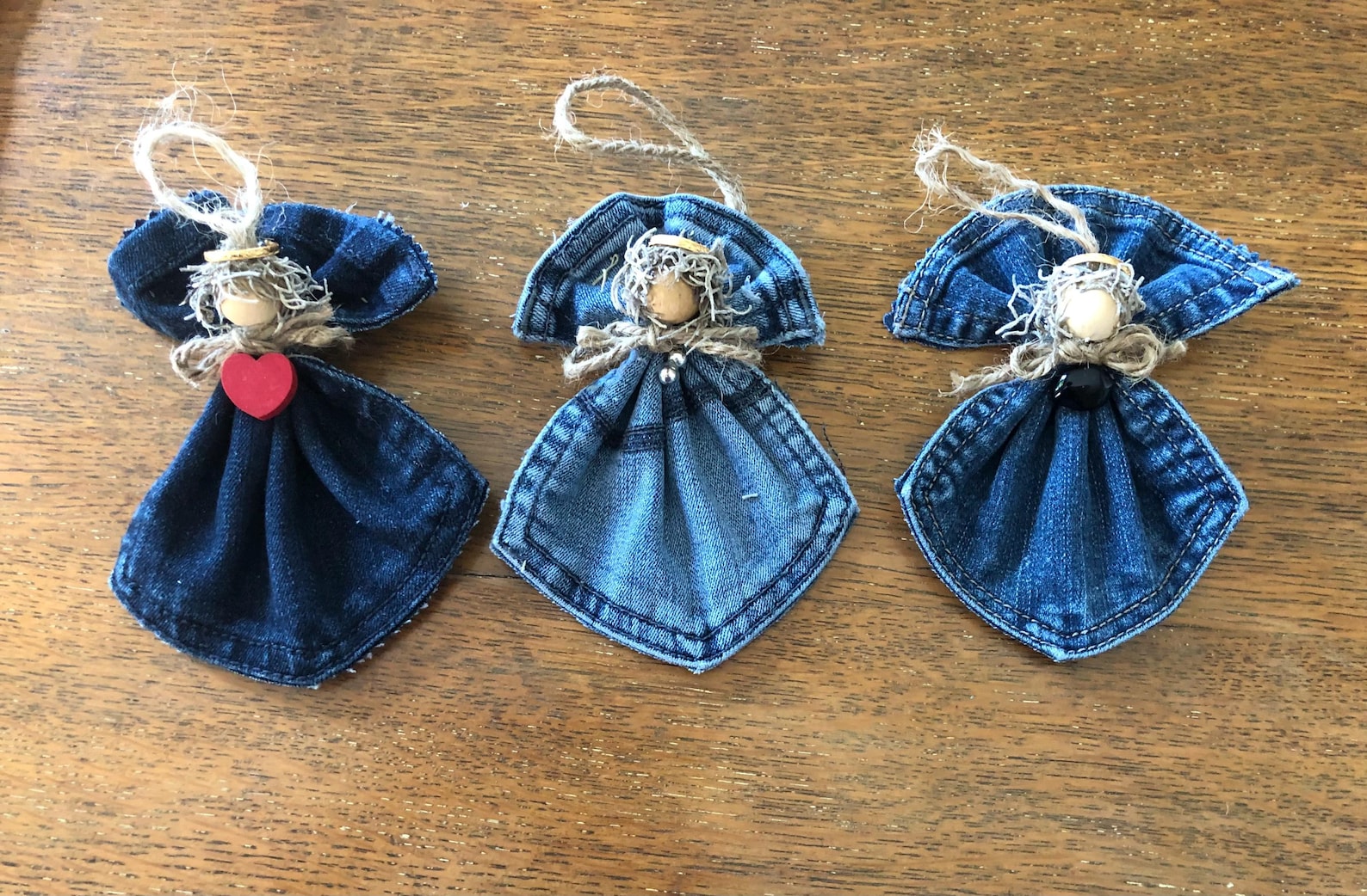 Set of 3 Denim Pocket Angels Christmas Ornament Angel Collector - Etsy