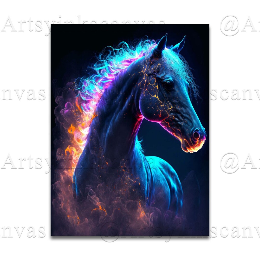 Neon Horse, Canvas Wall Art, Ready to Hang, Canvas Man Cave Art, Home ...
