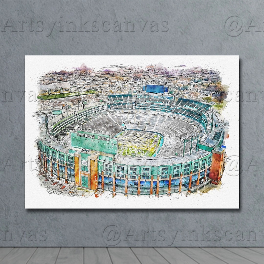 Lambeau Stadium Field Drawing, Watercolor Poster, Canvas Print, Sports ...