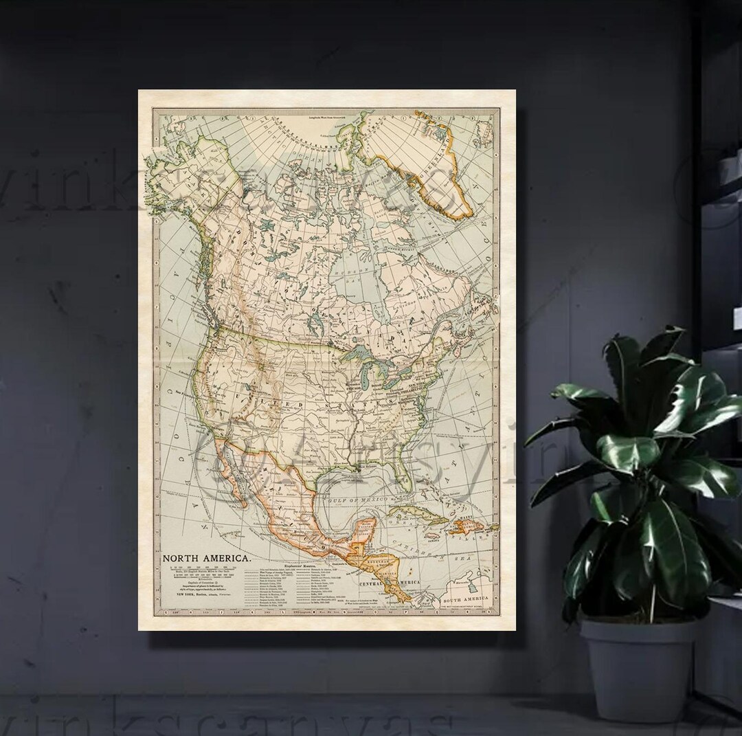 Vintage Map, North America, City Map Prints, World Map, Home Town ...