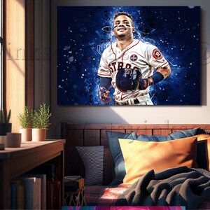 Jose Altuve Poster, Baseball Canvas, Sports Canvas, Man Cave Art, Home ...