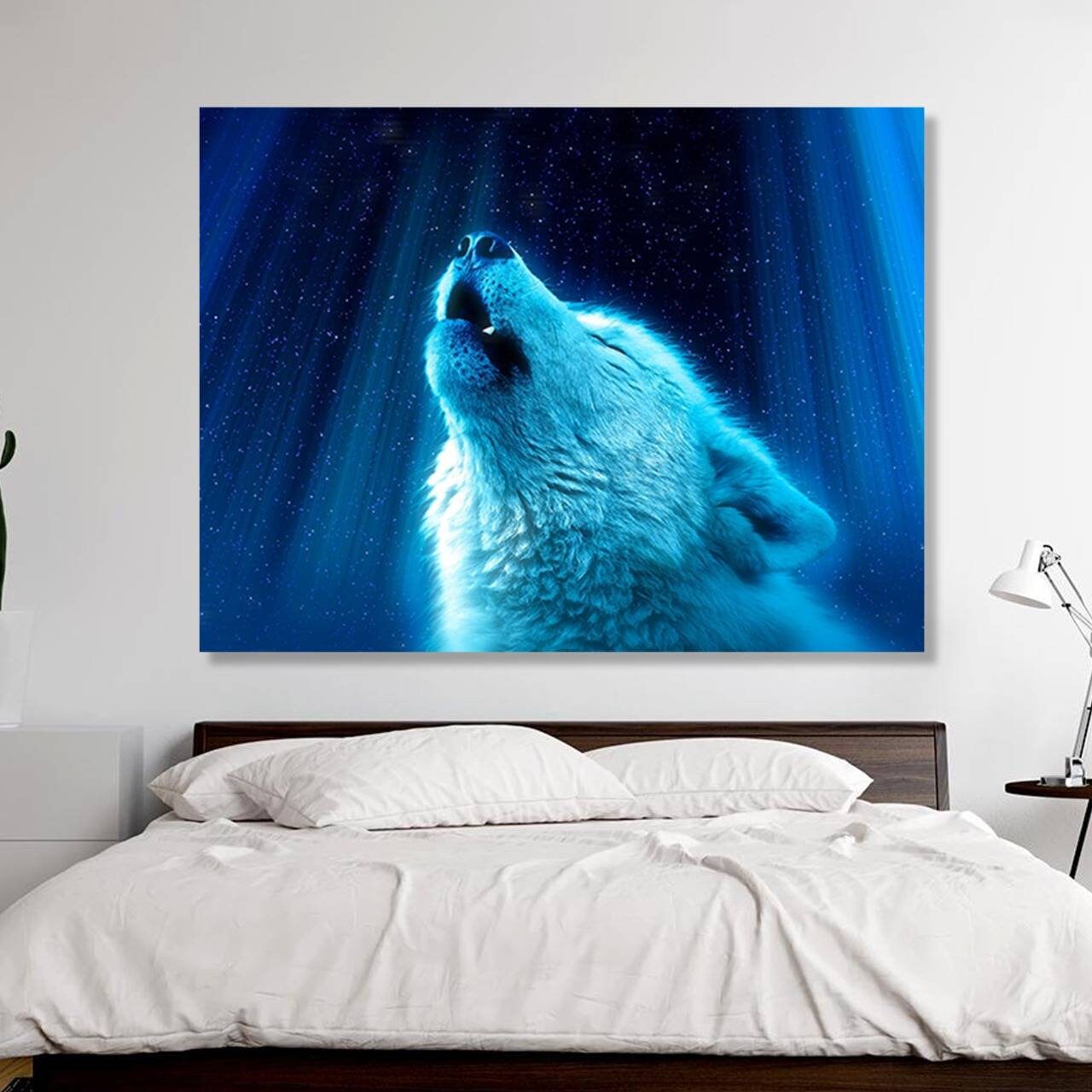 Blue Wolf Howling, Wolf Poster, Nature Wall Art, Interiors, Living Room ...