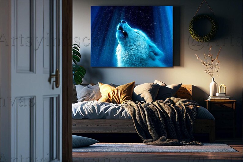 Blue Wolf Howling, Wolf Poster, Nature Wall Art, Interiors, Living Room ...
