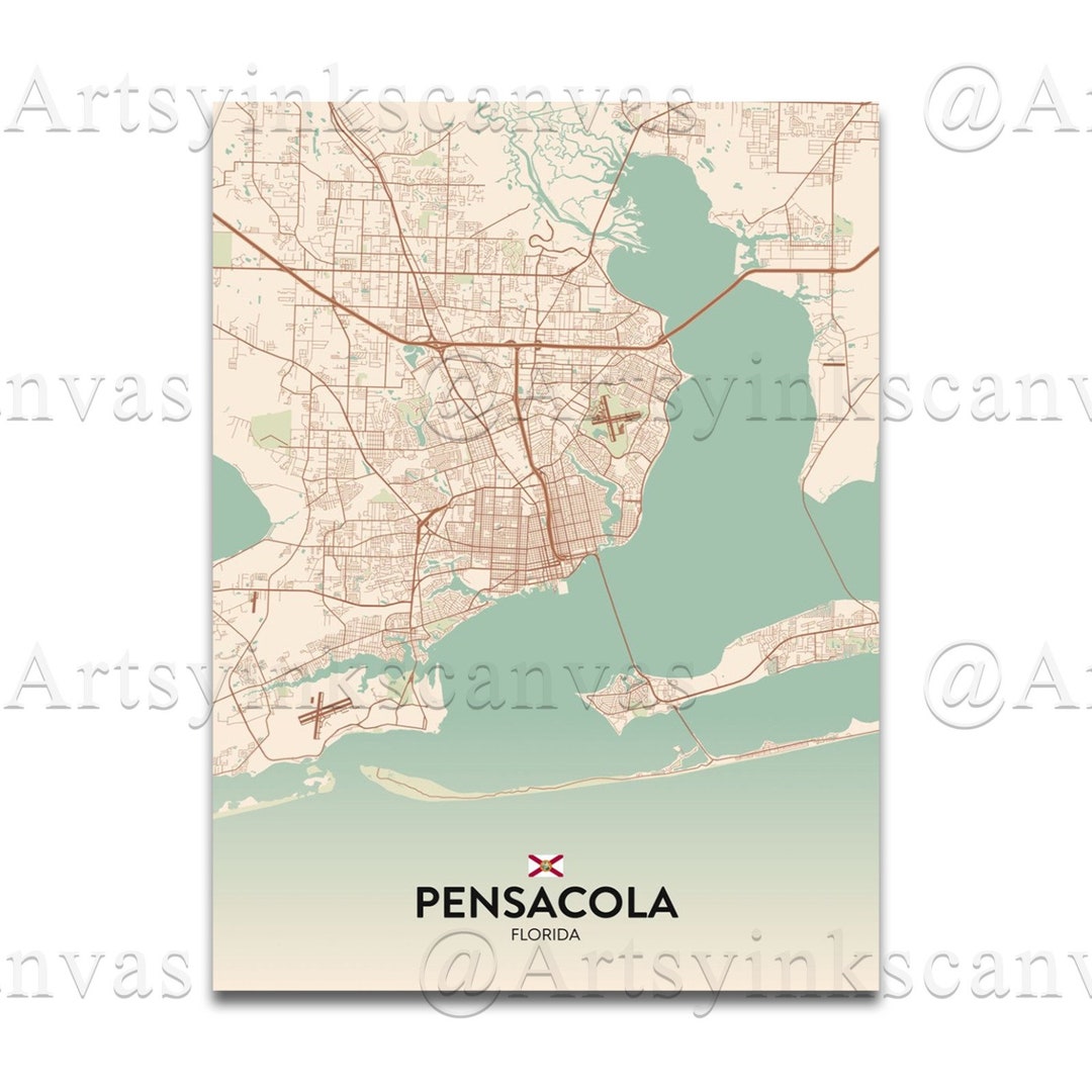 Pensacola FL, Map Poster, Canvas Wall Art, Ready to Hang, Canvas Man ...