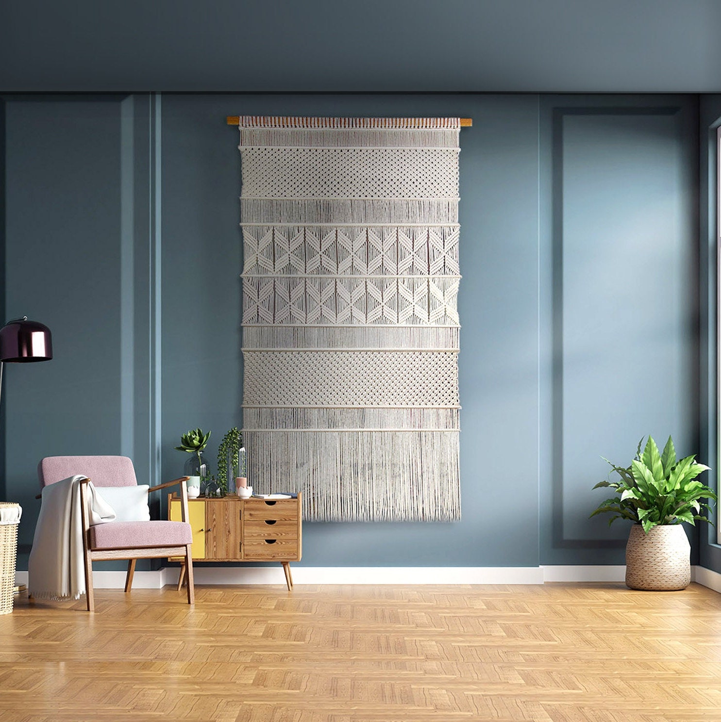 XL Natural Macrame Wall Hanging, Pure Cotton Handmade Wall Decor, Art ...