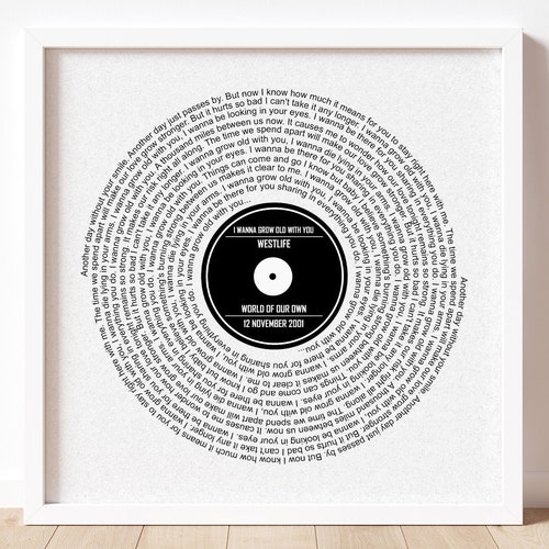 Vinyl Record Song Lyrics Custom Gift Digital and Printable | Etsy