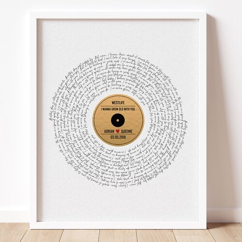 Vinyl Record Song Lyrics Custom Gift Digital and Printable | Etsy