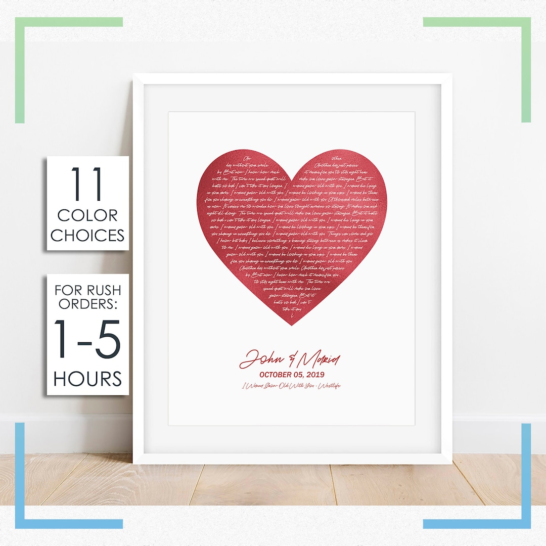 Custom Heart Shape Song Lyrics Wall Art, First Dance Song Lyrics Art ...