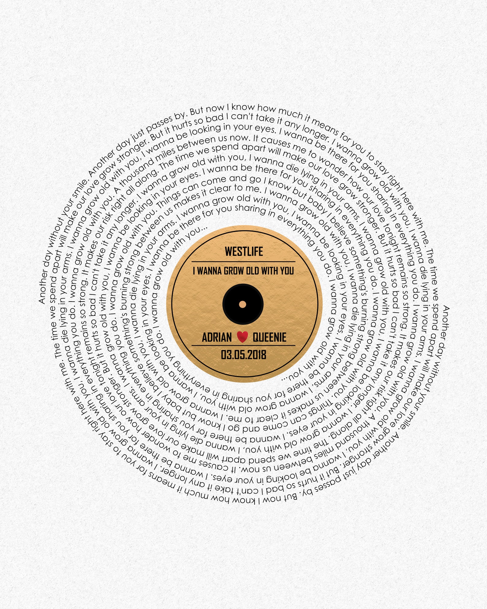 Personalised Song Lyrics Printable | Metallic Foil Effect Finish | Our ...