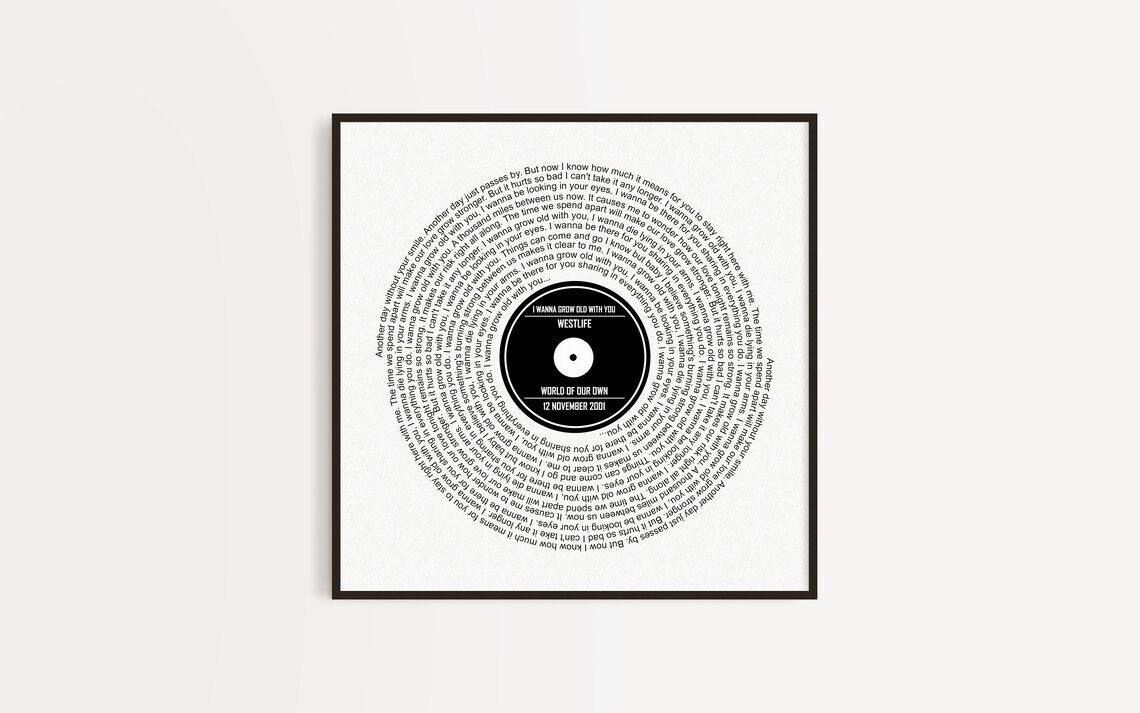 Vinyl Record Song Lyrics Custom Gift Digital and Printable | Etsy