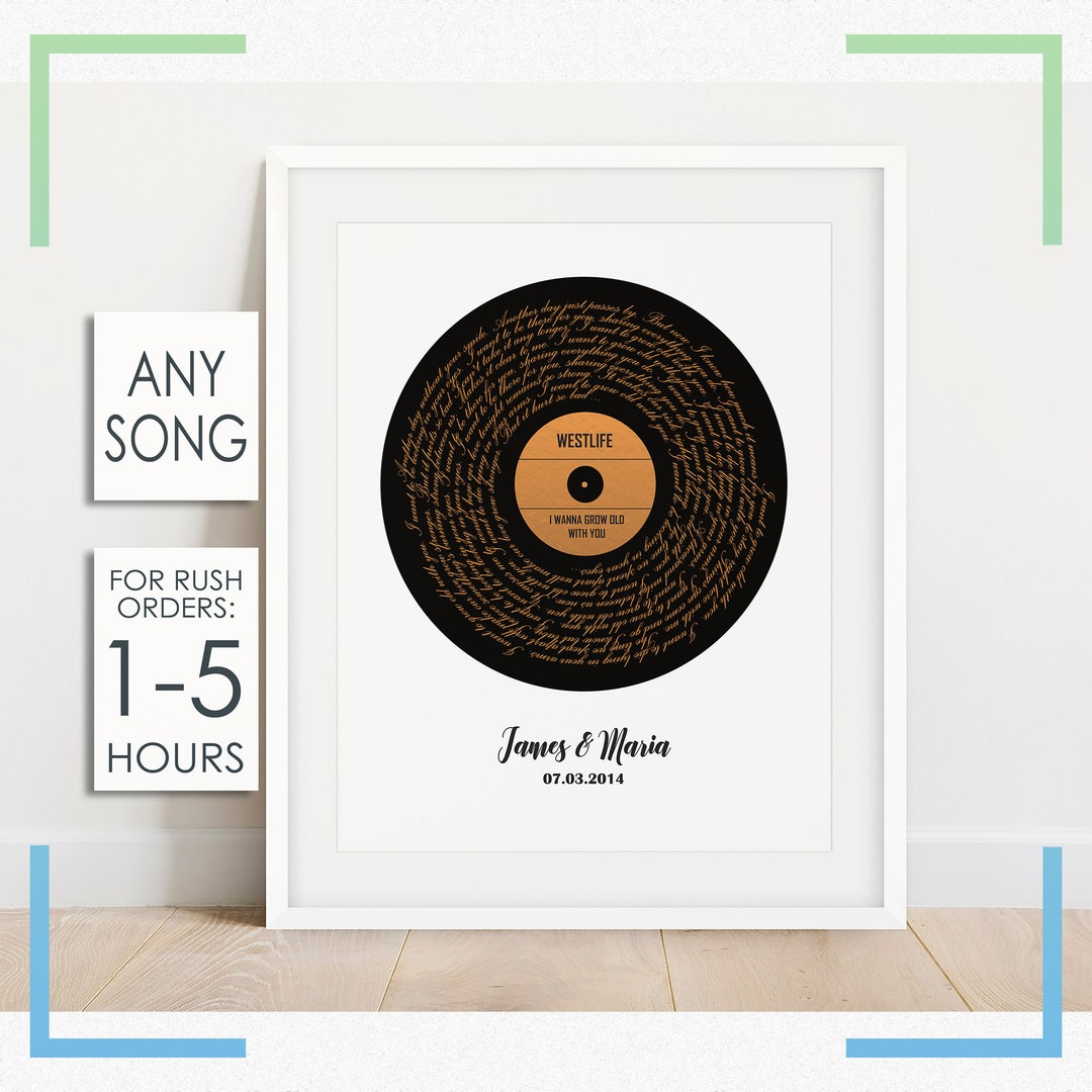 Copper Bronze Vinyl Record Song Lyrics Printable, Custom Gift for ...