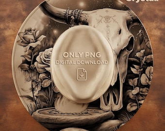 Bull Skull With Roses Wide Brim Hat Template Burned Hat PNG Pyrography ...
