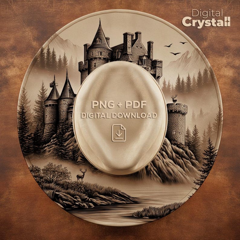 Medieval Castle Burn Design, Fantasy Pyrography Art, Wide Brim PNG ...