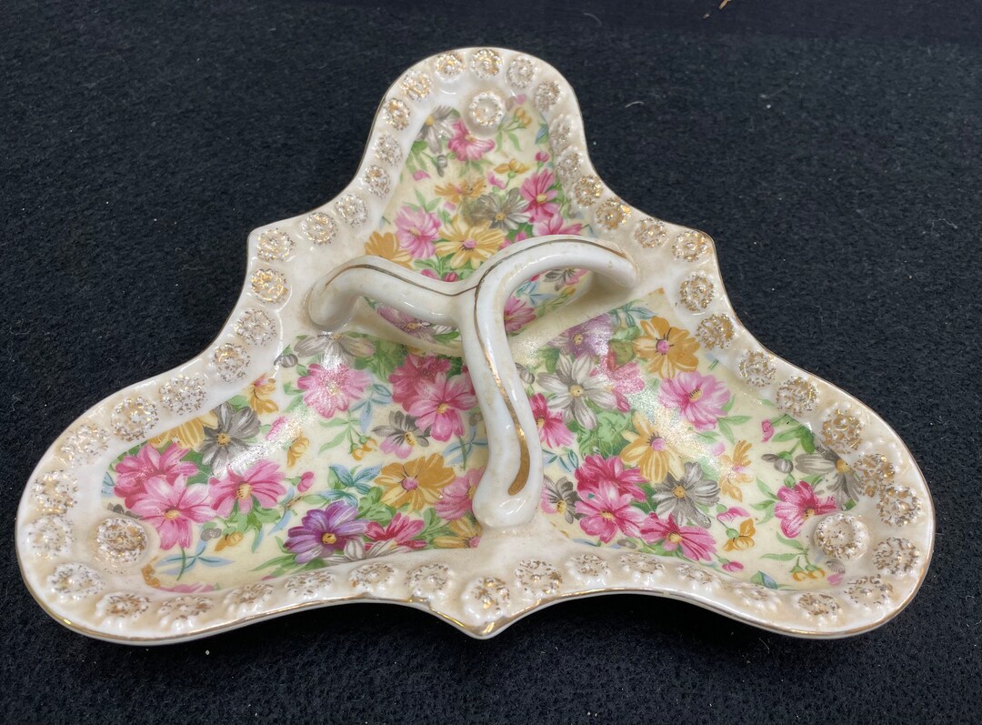 Vintage Tilso Japan Triangular Candy Dish, Vanity Tray. Hand Painted ...