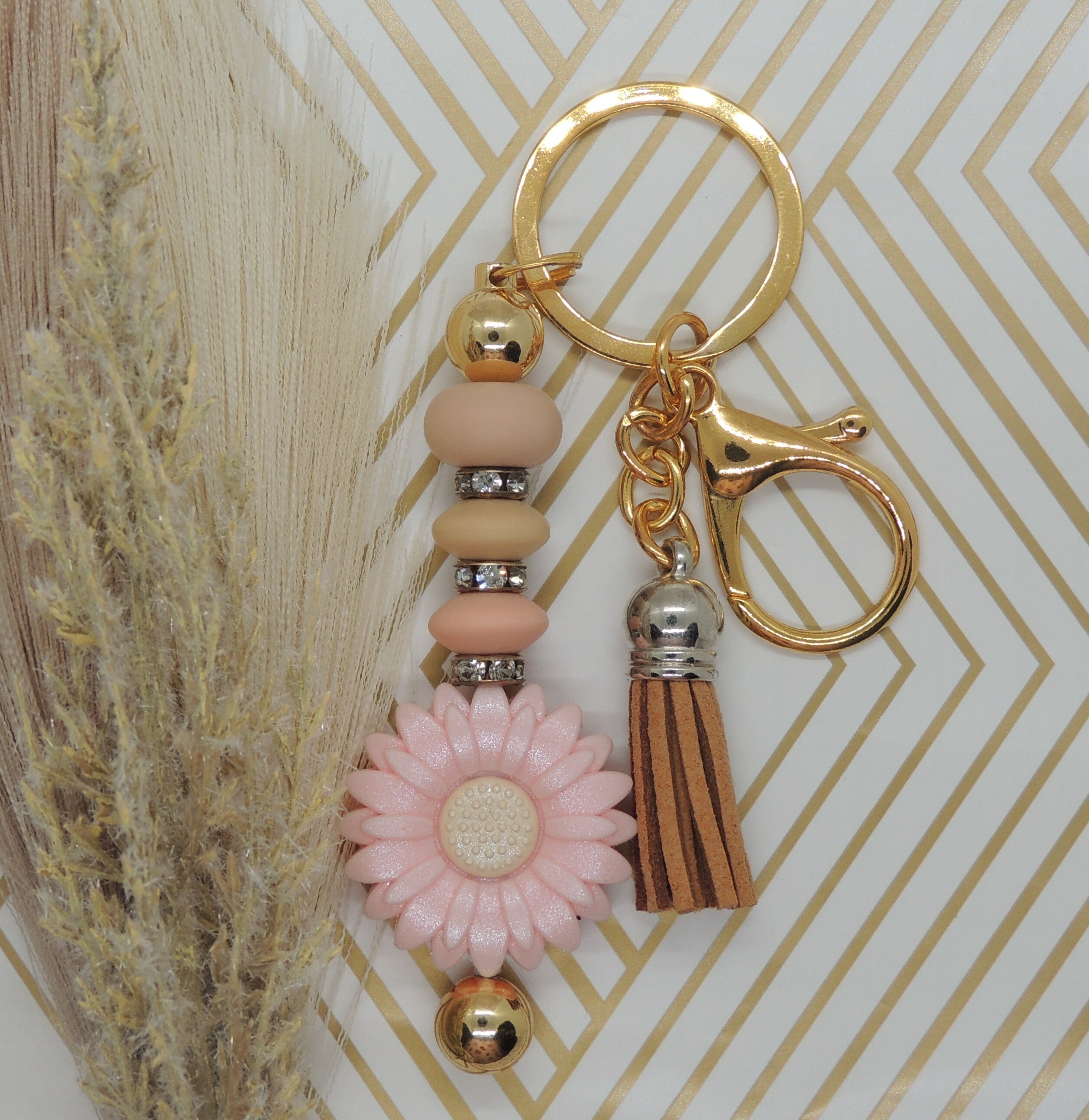 Pink Iridescent Flower Ink Pen & Keychain Set - Etsy