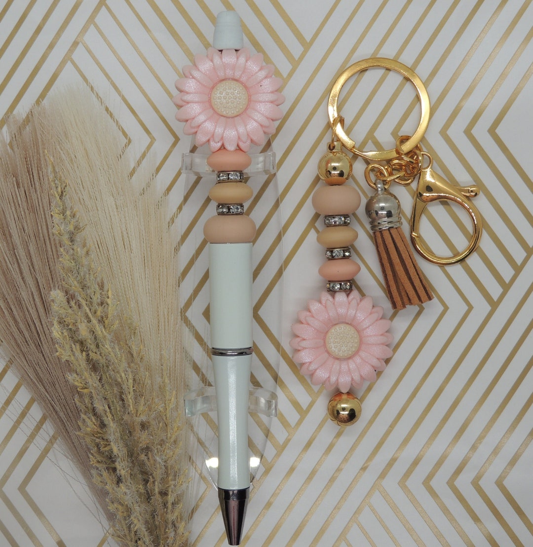 Pink Iridescent Flower Ink Pen & Keychain Set - Etsy
