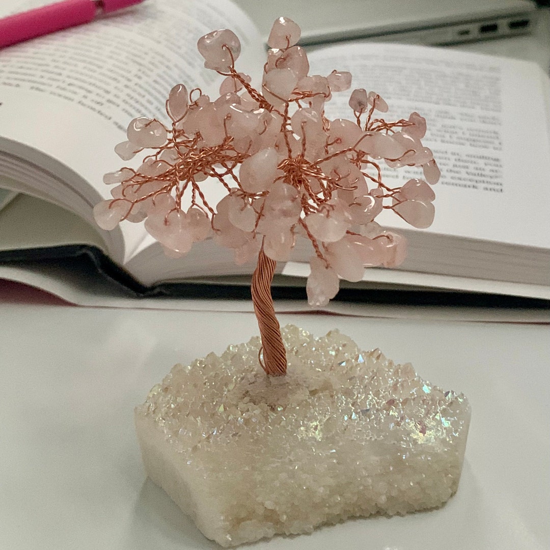 Crystal Tree Rose Quartz Tree of Life Angel Aura Quartz Base Gemstone ...