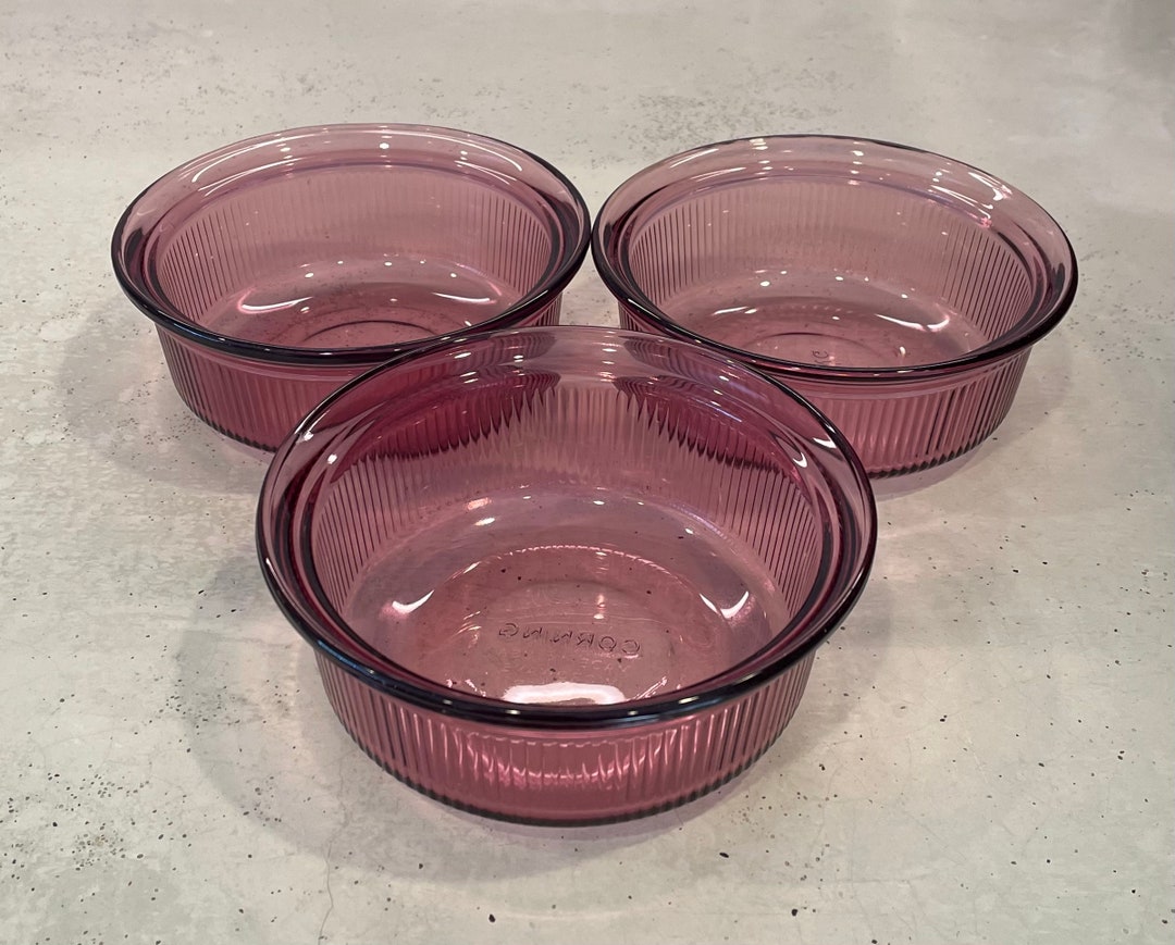 Vintage Pyrex Visions Cranberry Bowls: Ribbed 1-pint Set - Etsy