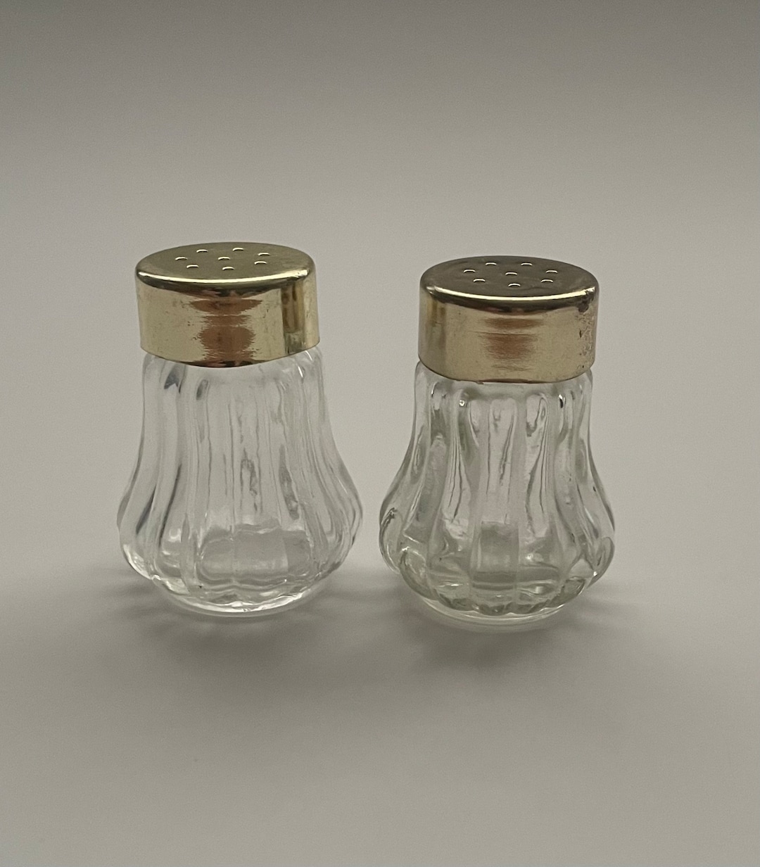 Vintage Mini Salt and Pepper Shakers With Gold Top - Individual Table ...