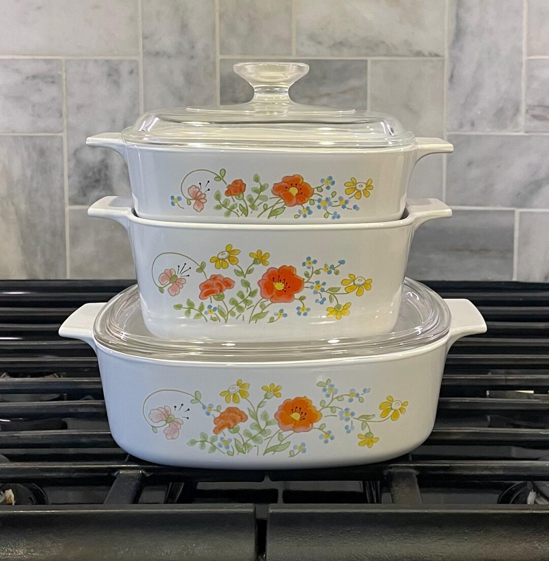 5 Pc Vintage Corning Ware Wildflower Casserole Baking Dishes 1, 1.5 ...