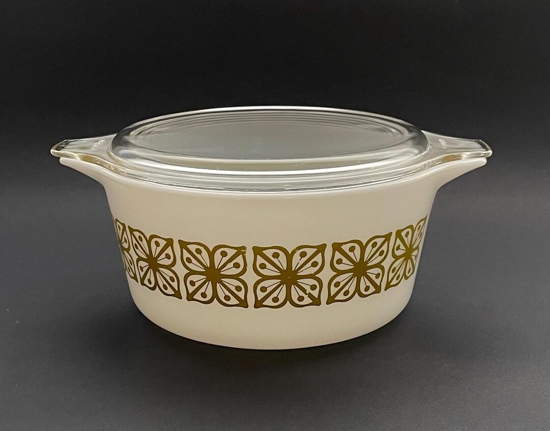 Vintage Pyrex Verde Square Flower Casserole Baking Dishes With Lid 1 1/ ...