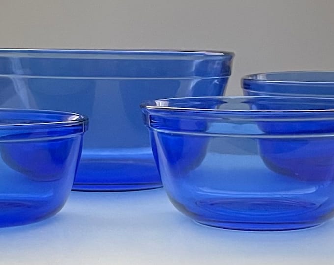 4 Piece Gift Set Cobalt Blue Vintage Anchor Hocking Glass Mixing Bowls ...