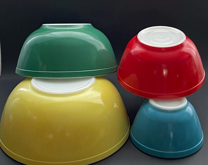 4 Vintage Pyrex Primary Mixing Bowls Excellent Condition Full Set of 4 ...