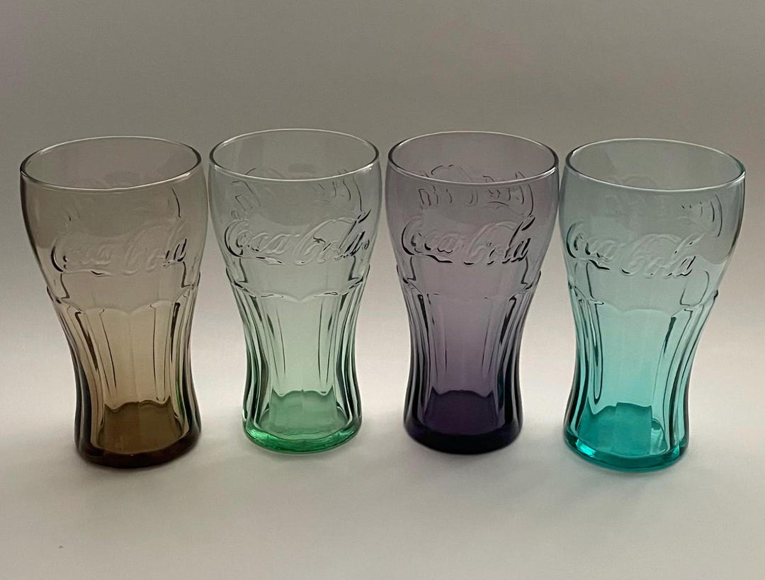 Set of 4 Mismatched Coca Cola Glasses 8 Ounce Unique Shades of Teal ...