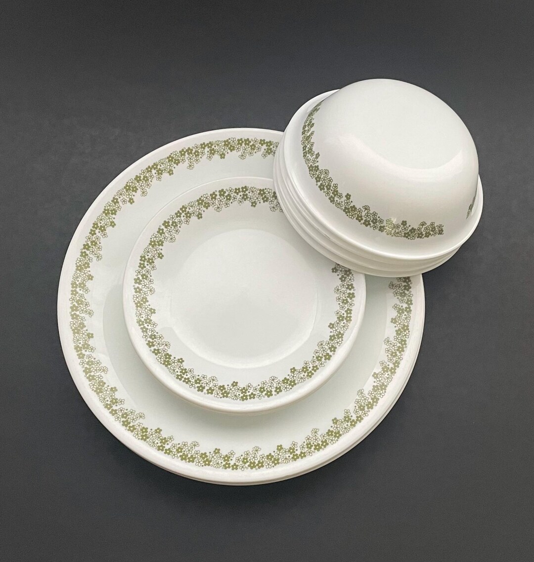 12 Piece Set Vintage Corelle Spring Blossom Green Daisy Dinner Set ...