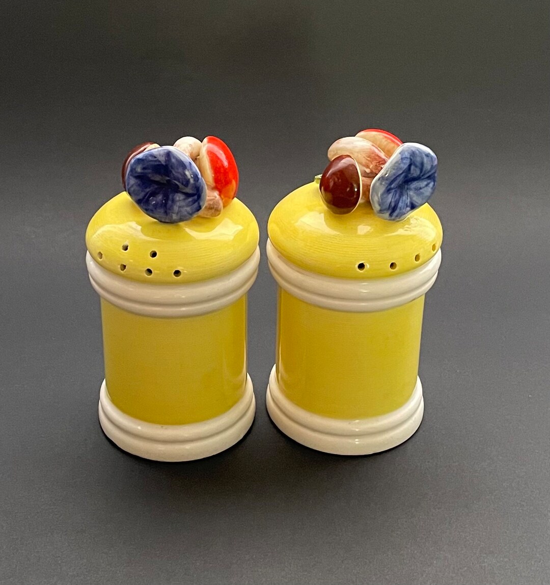 Vintage Mushroom Salt and Pepper Shakers - Yellow and White Ceramic ...
