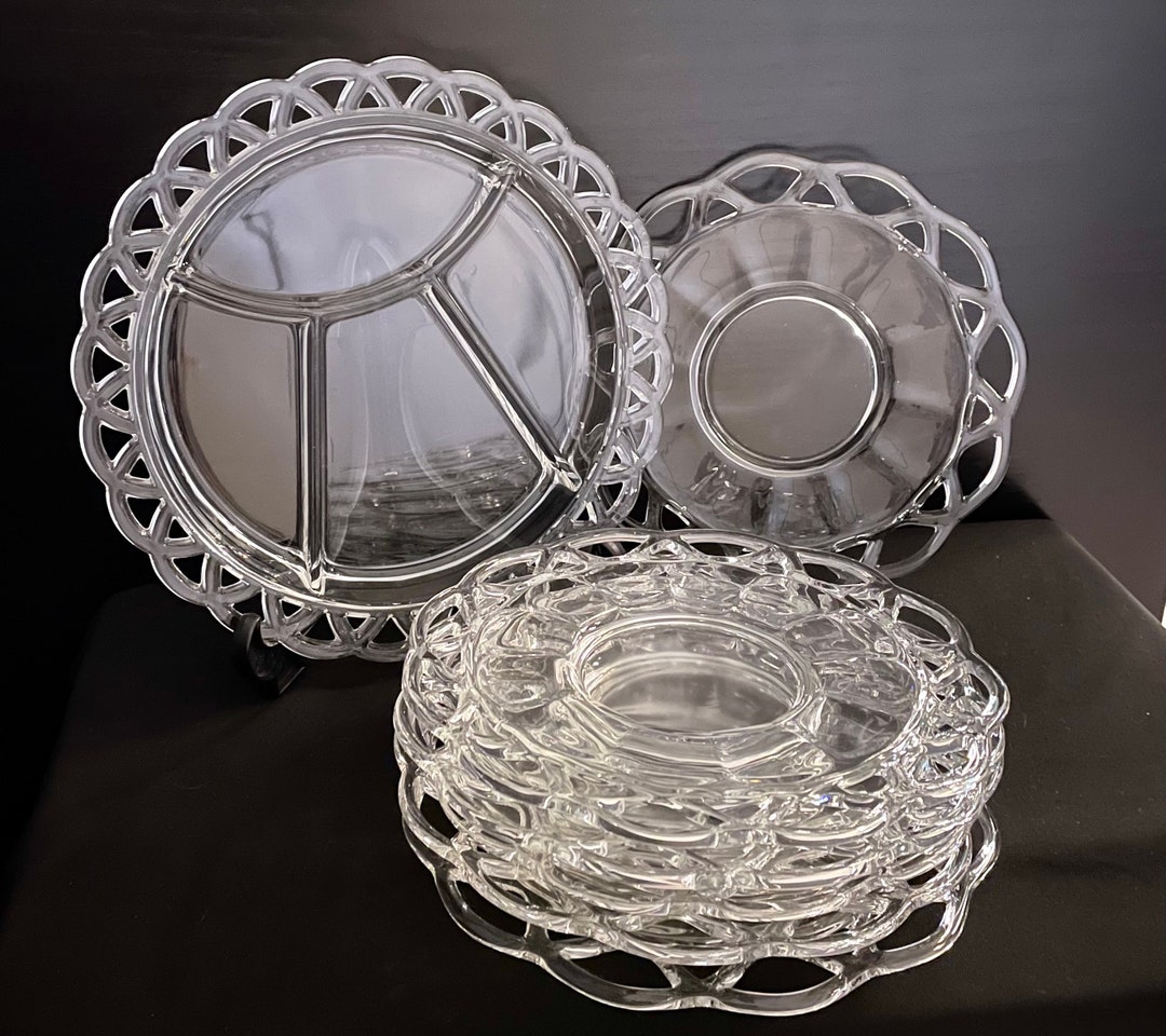 Vintage Open Lace Plates and Serving Tray - 6 Open Lace Plates 1 Tray ...