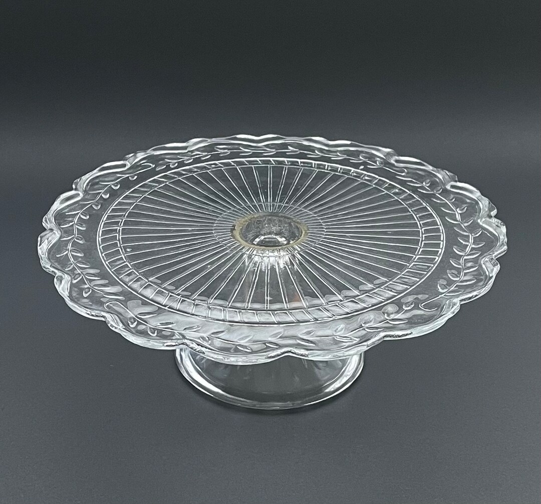 Vintage Depression Glass Cake Stand 10 X 3.5 Pedestal Cake Display ...