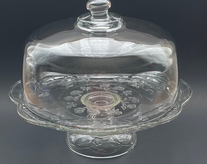 Vintage Cake Stand Anchor Hocking Savannha Pedestal Cake Stand and Dome ...