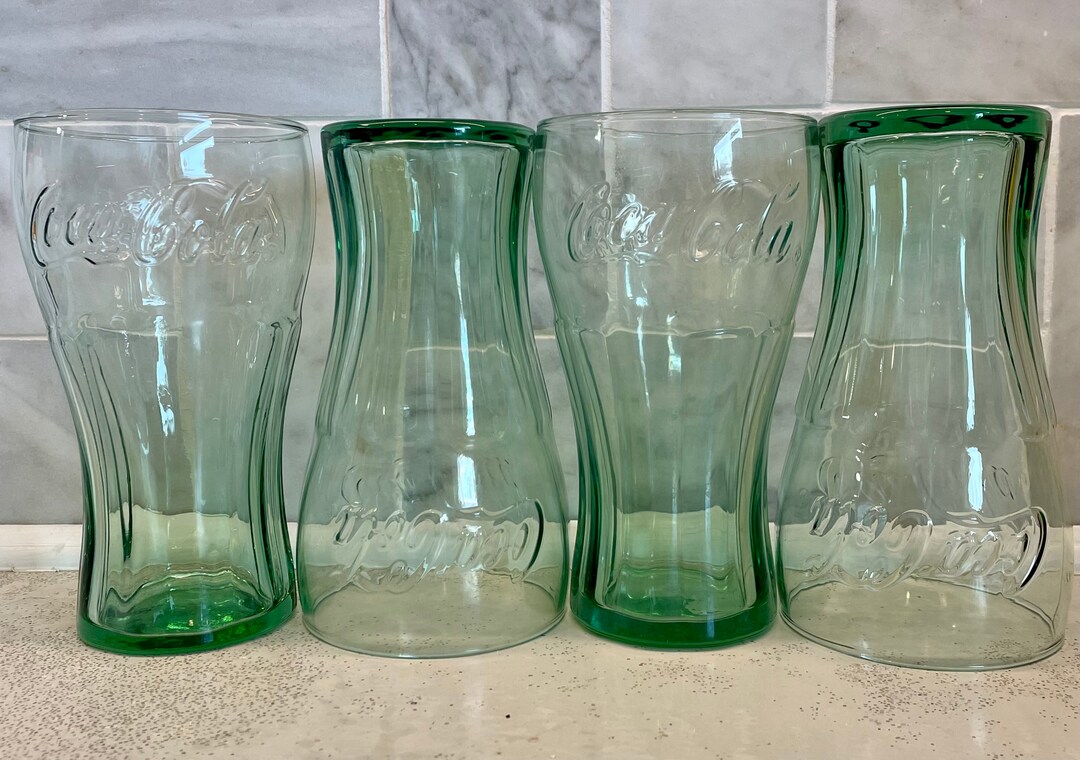 Set of 4 Green Coca Cola Glasses 16 Ounce Tumblers Mcdonalds Promo ...