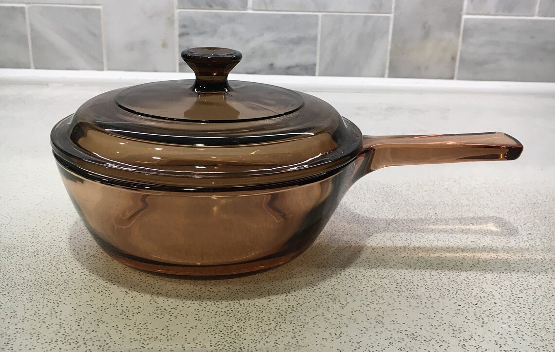 Vintage Pyrex Amber Visions .5 L Sauce Pan With Handle and Lid - Etsy